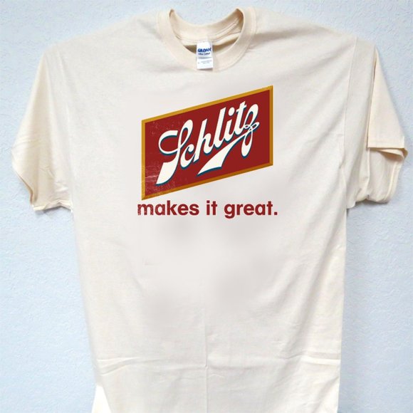 Gildan | Shirts | Schlitz Makes It Great Beer Drink Cool Mens Ivory Tee ...